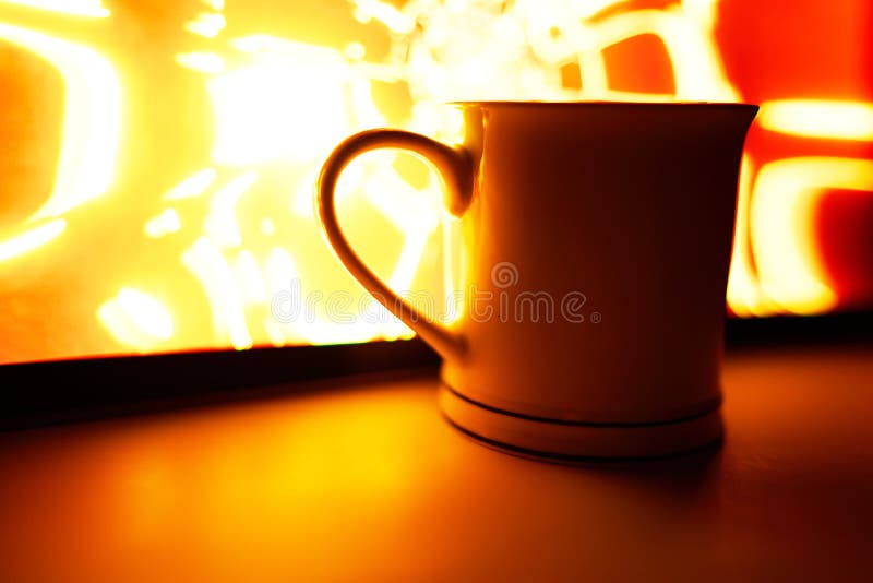 Coffee Cup in Front of Neon Sign Tea Cup Bright Lights Stock Image ...