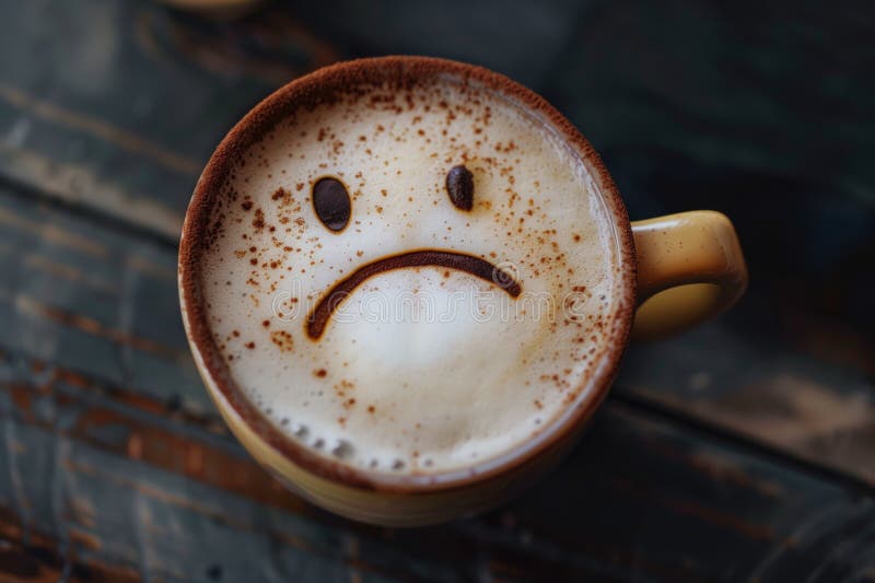 A Coffee Cup with a Frowning Face Drawn on it Stock Image - Image of ...
