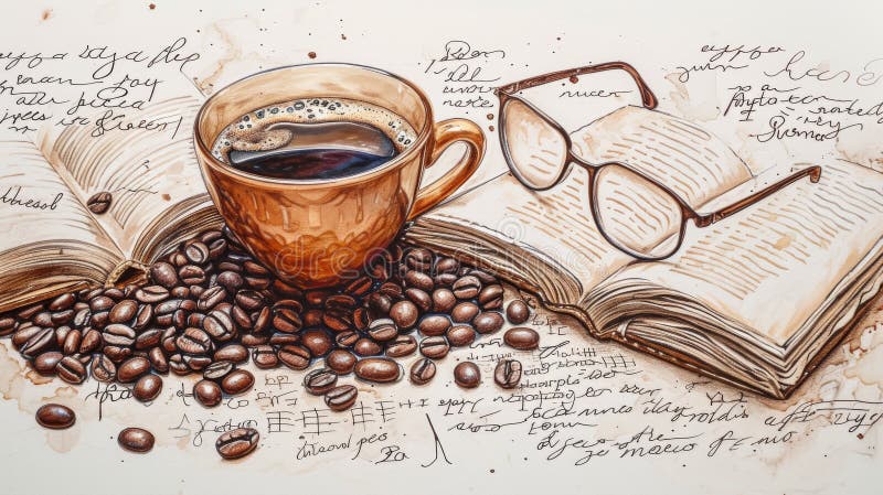 Coffee Cup, Glasses, and Books with Handwritten Notes Stock Photo ...