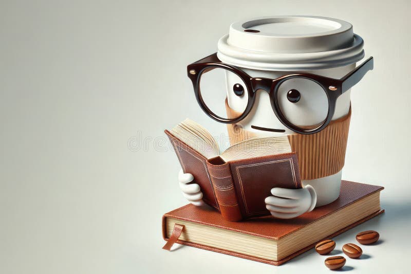 Coffee Cup with Glasses, Reading a Book. Space for Text. Stock Image ...