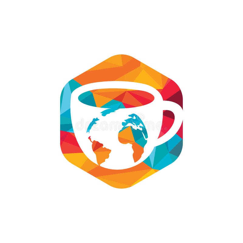 Creative Coffee Cup with Globe Map Vector Logo Design Template. Stock ...