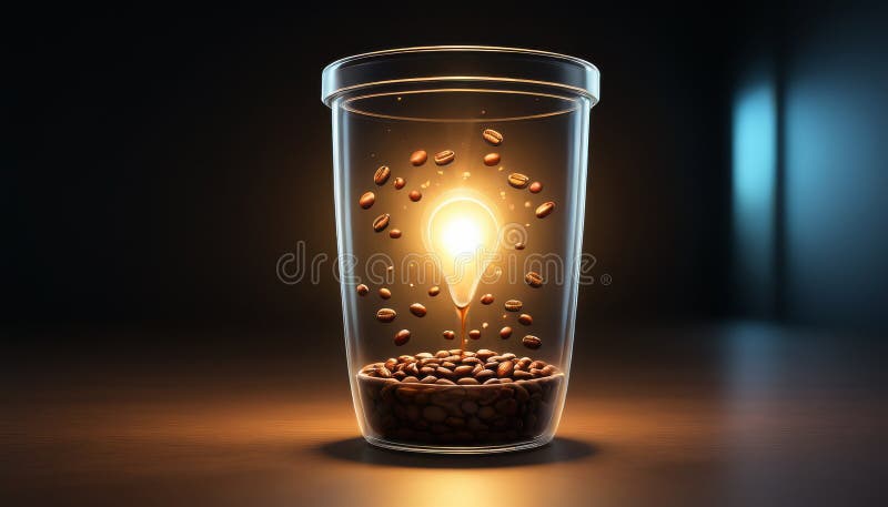 Coffee Cup with Glowing Light and Beans Stock Photo - Image of modern ...