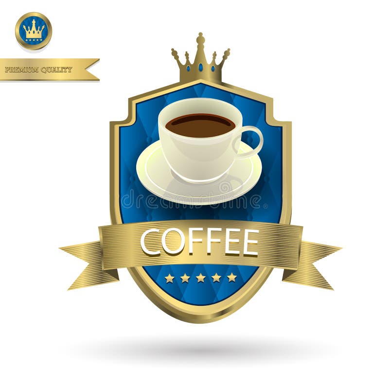 Coffee Cup on Gold Color Label with Background Stock Vector ...