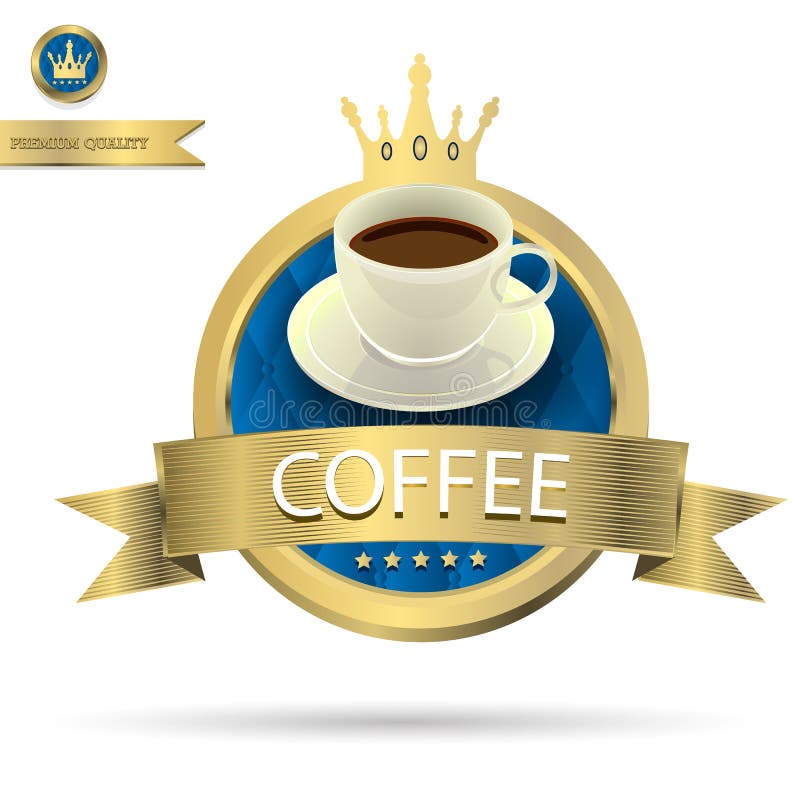 Coffee Cup on Gold Color Label with Background Stock Vector ...