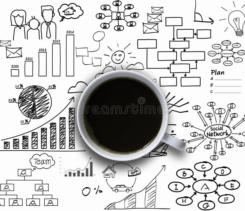 Coffee Cup with Graph and Diagram Stock Image - Image of drawn ...