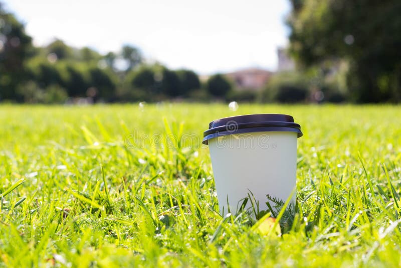 Coffee cup on grass stock photo. Image of grass, vacation - 57987724