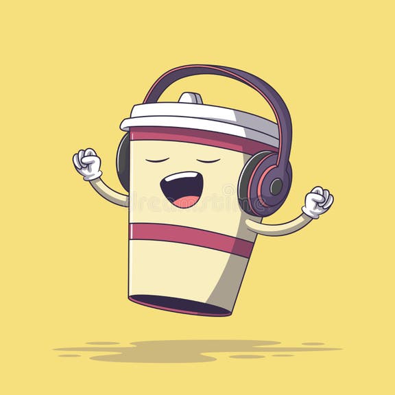 Coffee Cup with Headset stock vector. Illustration of smile - 163921847