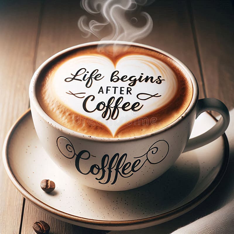 Coffee Cup with Heart Latte Art and Inspirational Quote Stock Image ...