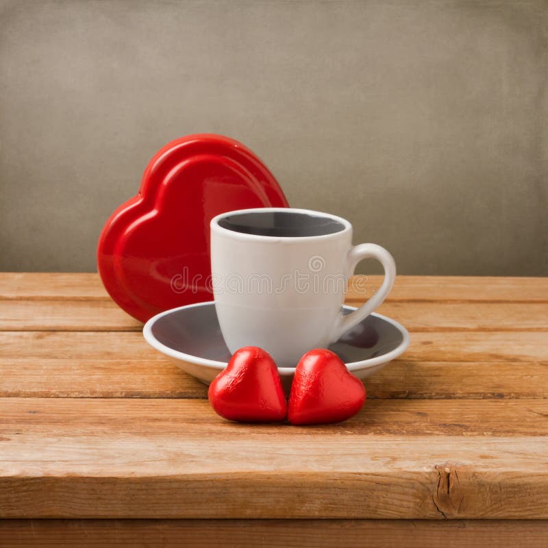 Espresso Coffee, Red Enamel Mug, Two Hearts Stock Photo - Image of ...