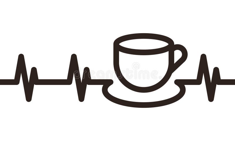 Heartbeat with Coffee on White Background. Heartbeat Pulse Line with ...