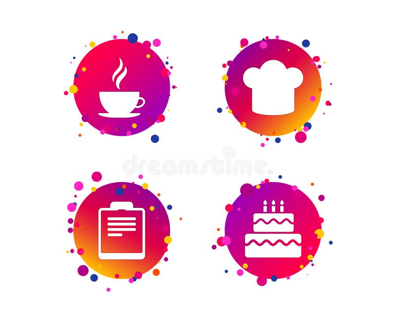 Coffee Cup Icon. Chef Hat Symbol. Birthday Cake. Vector Stock Vector ...