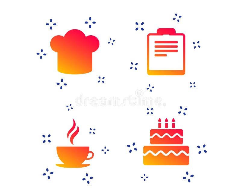 Coffee Cup Icon. Chef Hat Symbol. Birthday Cake. Vector Stock Vector ...