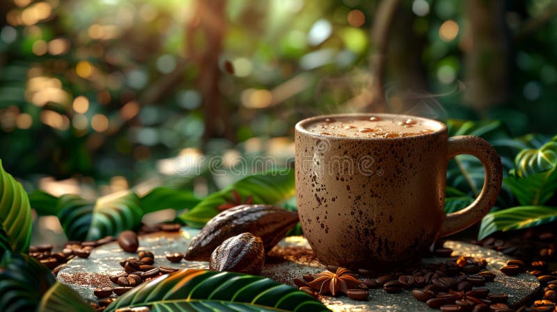 Coffee Cup in a Jungle Setting Stock Illustration - Illustration of nature, jungle: 323786567