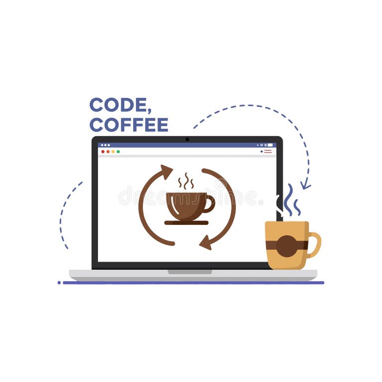 Coffee Cup and Laptop Coding Vector Illustration for Tshirt Prints and ...