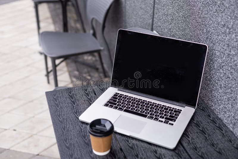 Coffee Cup, Laptop in Coffee Shop Editorial Image - Image of internet ...