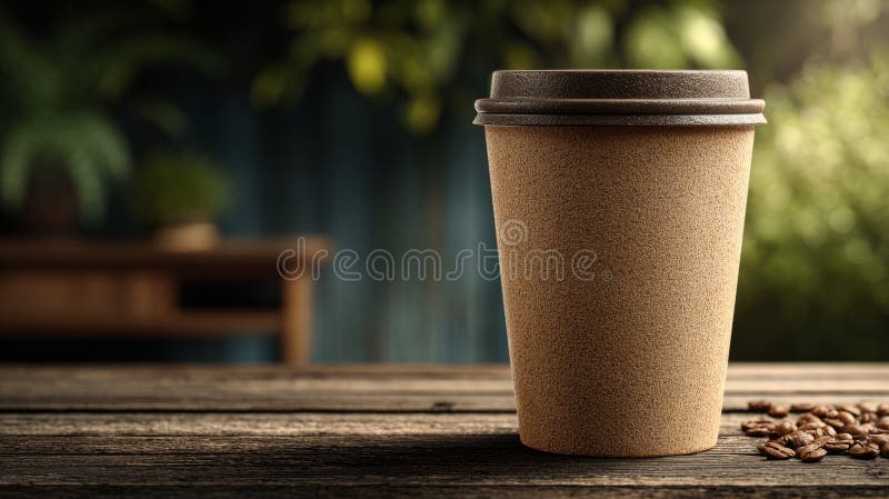 Coffee Cup Mockup on Slat-texture Table Stock Image - Image of wood ...