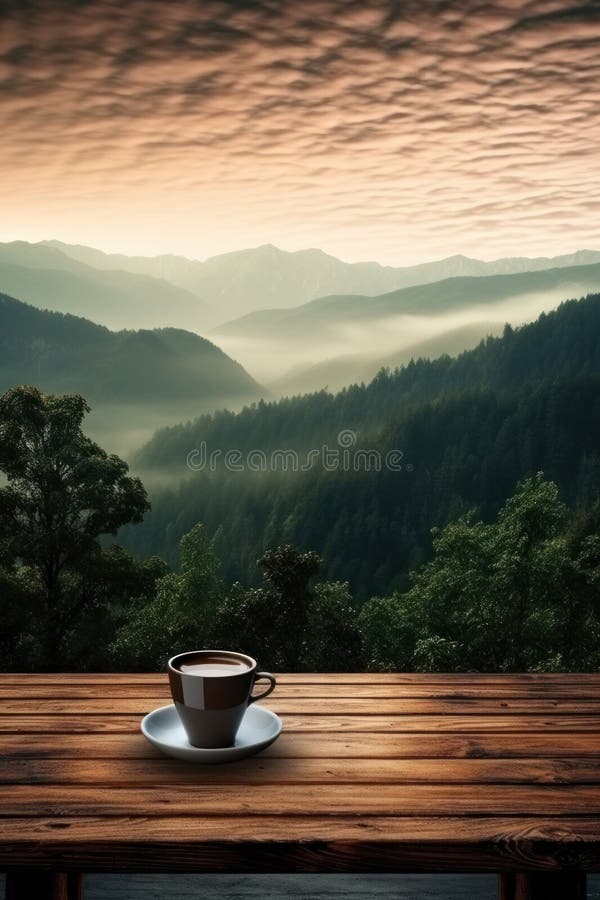 Coffee Cup with Mountain View. Illustration AI Generative Stock Image ...