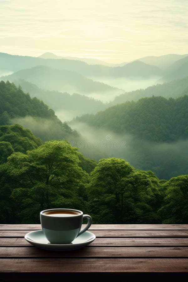 Coffee Cup with Mountain View. Illustration AI Generative Stock Image ...
