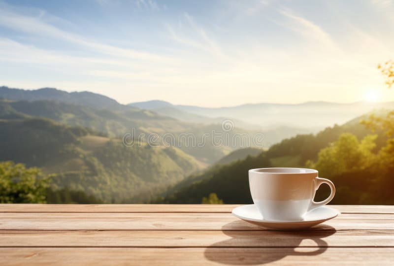 Coffee Cup with Mountain View. Illustration AI Generative Stock ...