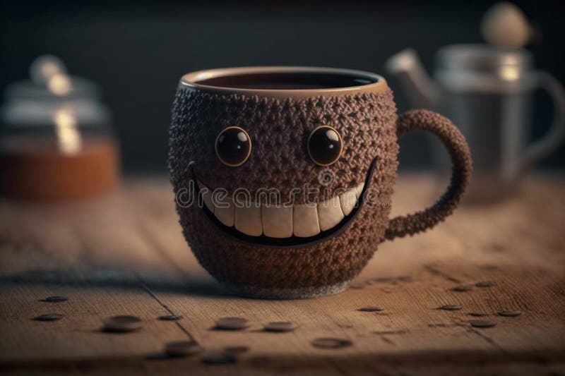Coffee Cup or Mug with Smiley Happy Face Sitting on a Table. Ai ...