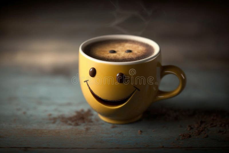 Coffee Cup or Mug with Smiley Happy Face Sitting on a Table. Ai ...