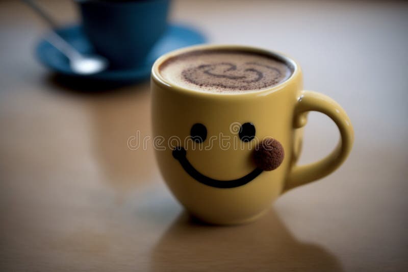 Coffee Cup or Mug with Smiley Happy Face Sitting on a Table. Ai ...