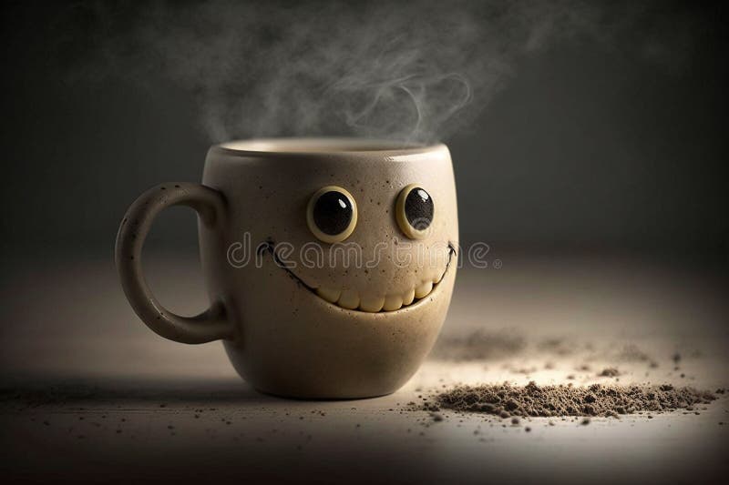 Coffee Cup or Mug with Smiley Happy Face Sitting on a Table. Ai ...