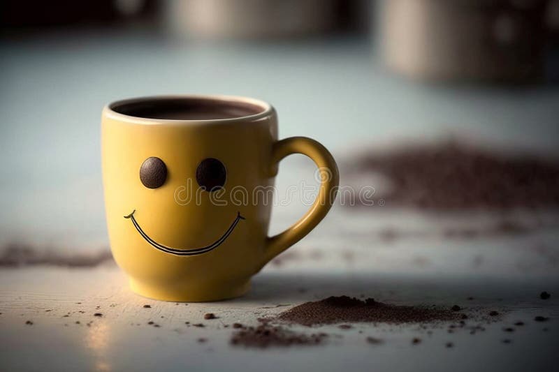 Coffee Cup or Mug with Smiley Happy Face Sitting on a Table. Ai ...