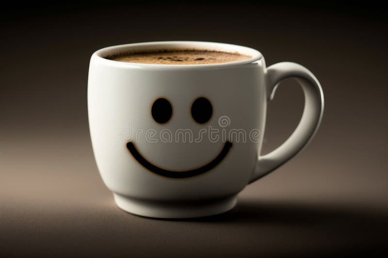 Coffee Cup or Mug with Smiley Happy Face Sitting on a Table. Ai ...
