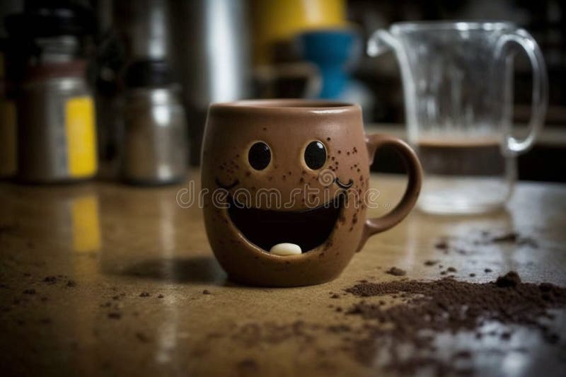 Coffee Cup or Mug with Smiley Happy Face Sitting on a Table. Ai ...