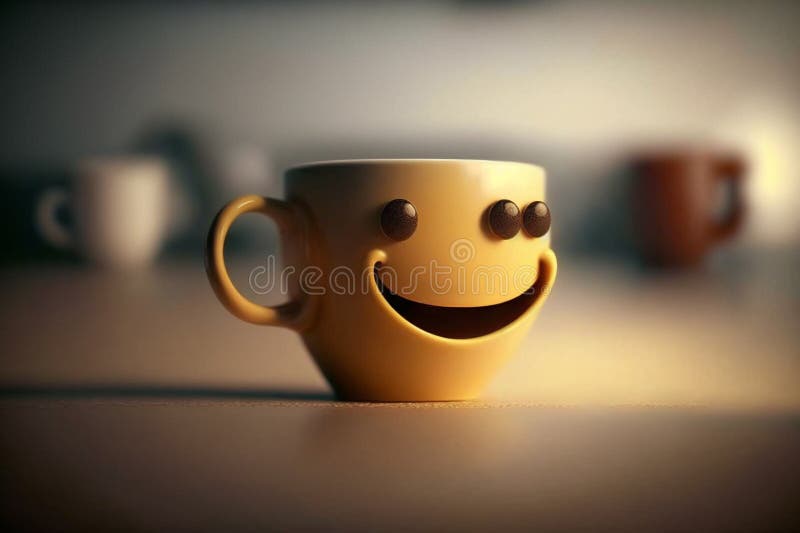 Coffee Cup or Mug with Smiley Happy Face Sitting on a Table. Ai ...