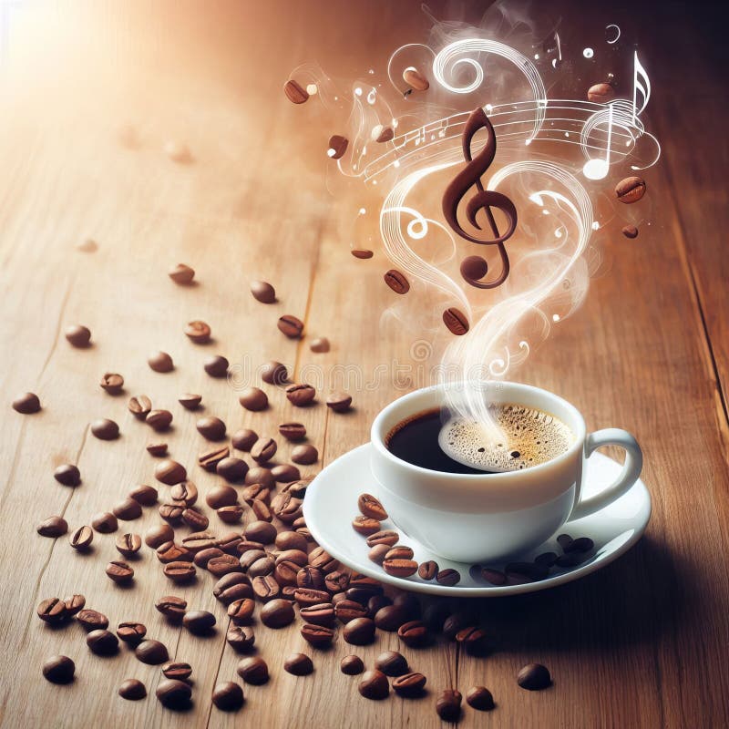 Coffee Cup with Musical Notes Rising from Steam Stock Image - Image of ...
