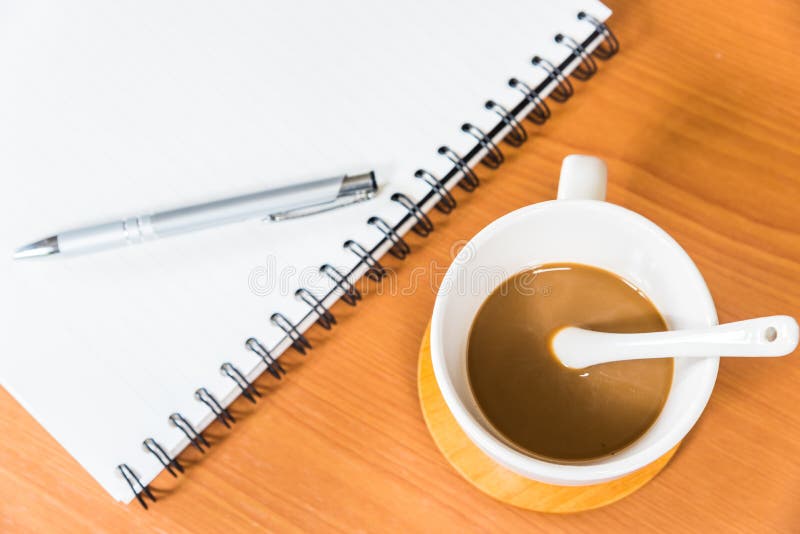 Coffee Cup with Note Book and Laptop Stock Photo - Image of page, wood ...