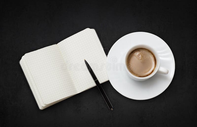 Coffee cup and note book stock image. Image of latte - 48566219