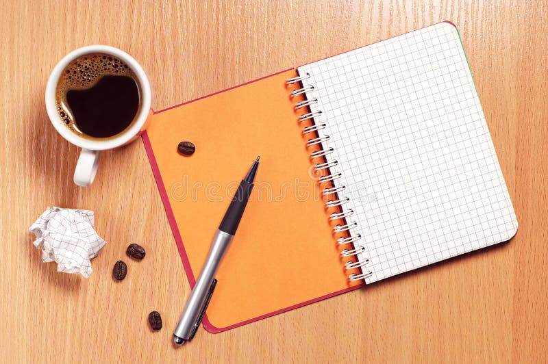 Coffee cup and notepad stock photo. Image of spiral, design - 49268336
