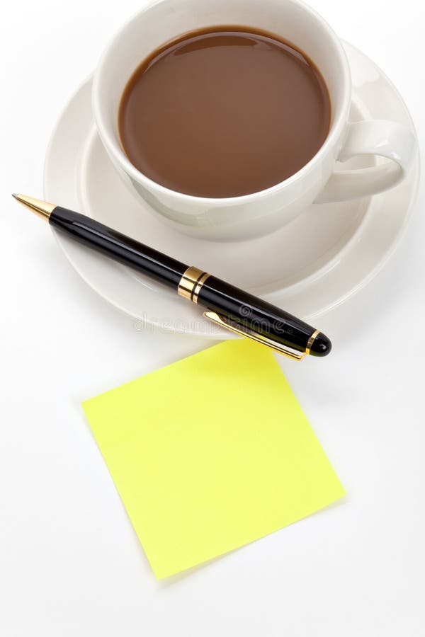 Coffee cup and notes stock image. Image of yellow, adhesive - 129315289