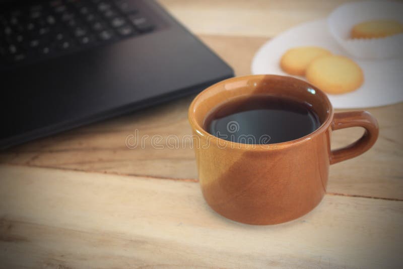 Coffee Cup and Office Desk with Laptop Computer Stock Photo - Image of ...