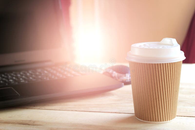 Coffee Cup and Office Desk with Laptop Computer Stock Image - Image of ...