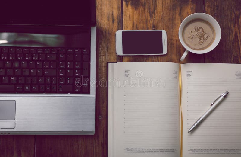 Coffee Cup and Office Desk with Laptop Computer Stock Photo - Image of ...