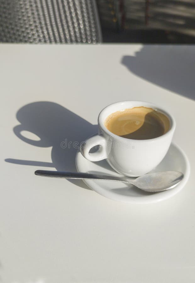 Coffee Cup Over Terrace Table a Sunny Day Stock Image - Image of plate ...