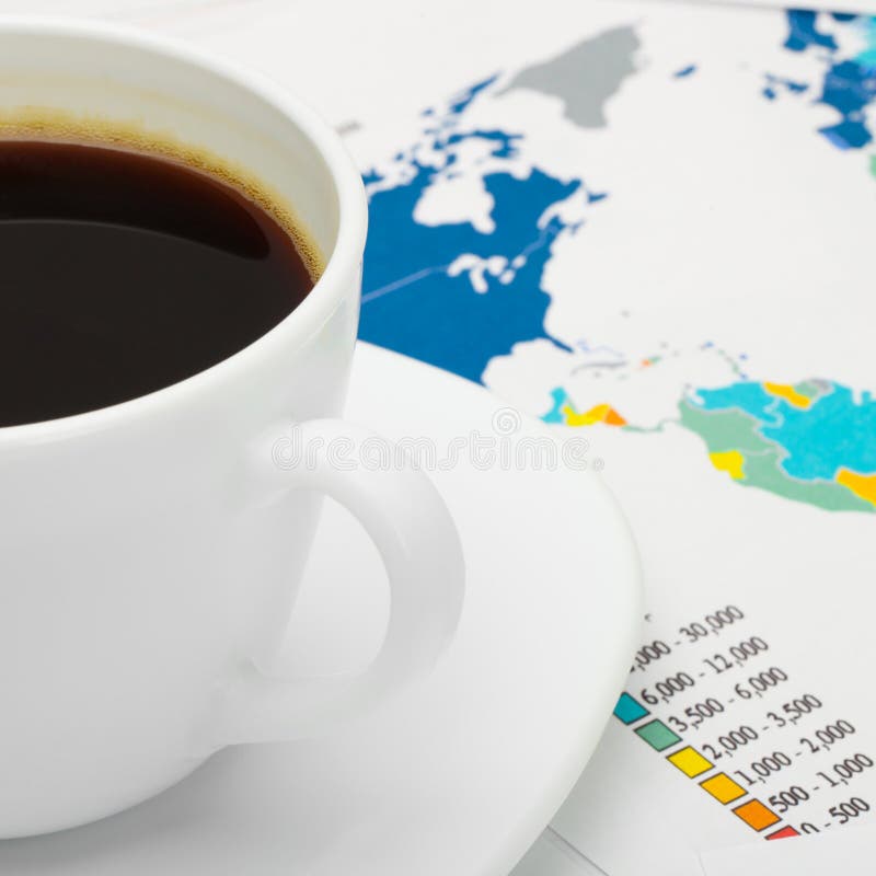 Coffee Cup Over World Map - Close Up Stock Photo - Image of fresh ...