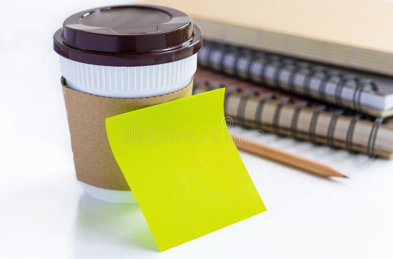 Coffee Cup and Paper Note on White Table. Stock Image - Image of space ...