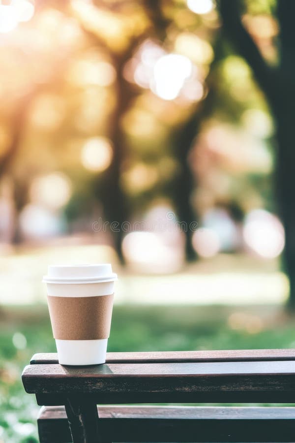 Coffee Cup on Park Bench in Sunlit Autumn Setting - Relaxing Outdoor ...