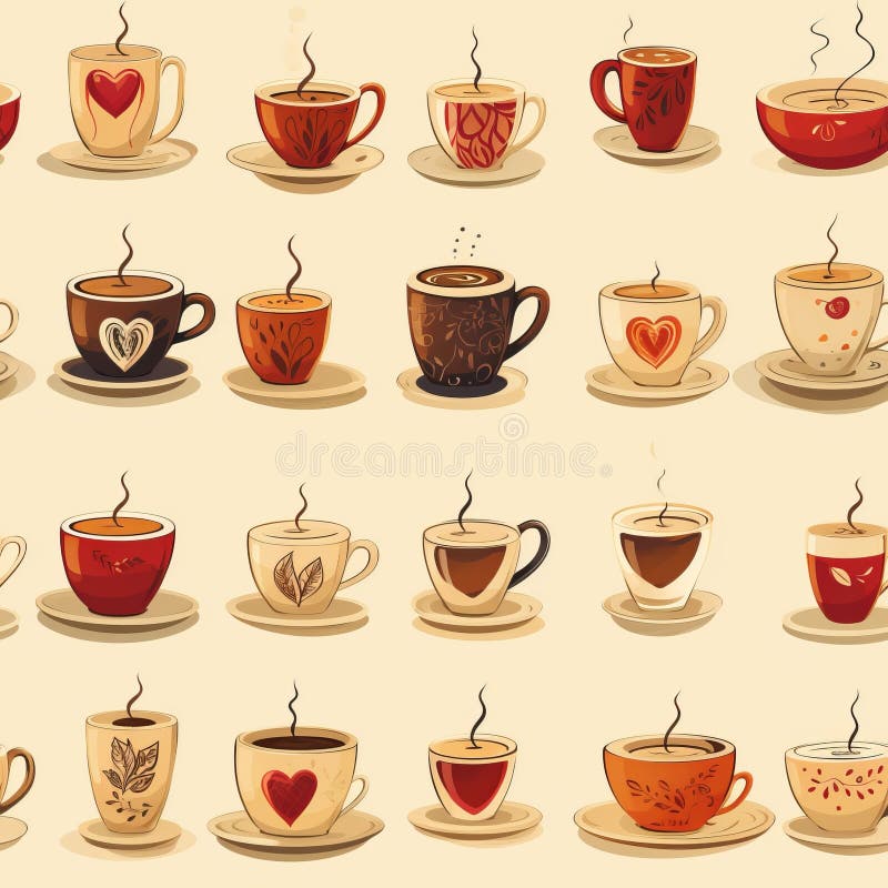 Coffee Cup Pattern Background for Cafe Menu, Shop Design, Packaging ...