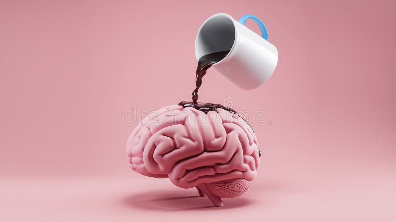 Coffee Cup Pouring into Human Brain in Conceptual Art Stock ...