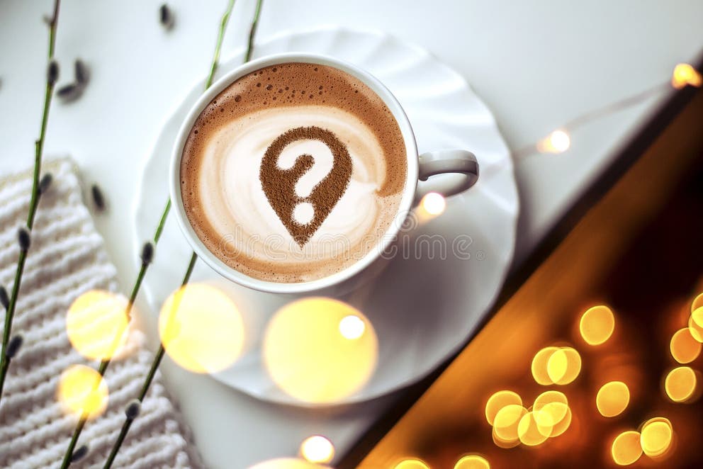 Coffee Cup with Question Mark Stock Photo - Image of foam, espresso ...