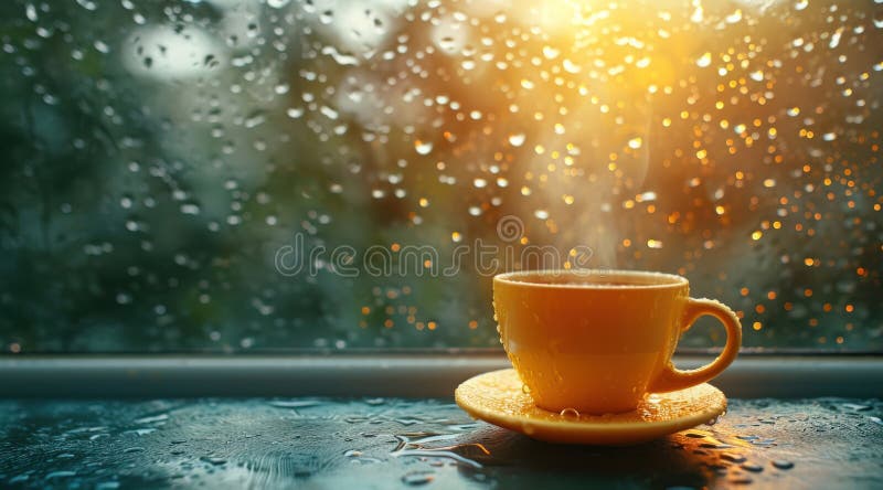 Coffee Cup in the Rain on a Window Sill Stock Image - Image of soothing ...