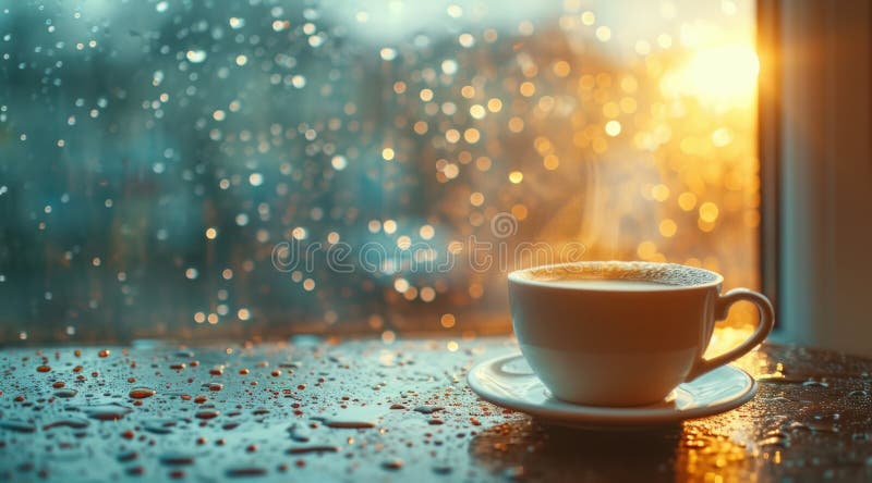 Coffee Cup in the Rain on a Window Sill Stock Photo - Image of soothing ...
