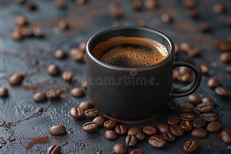 Coffee Cup Resting on a Chalkboard Surrounded by Coffee Beans, AI ...