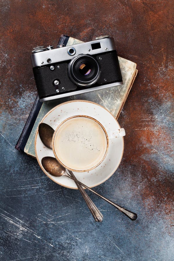 Coffee Cup and Retro Camera Stock Image - Image of spoon, kitchen ...